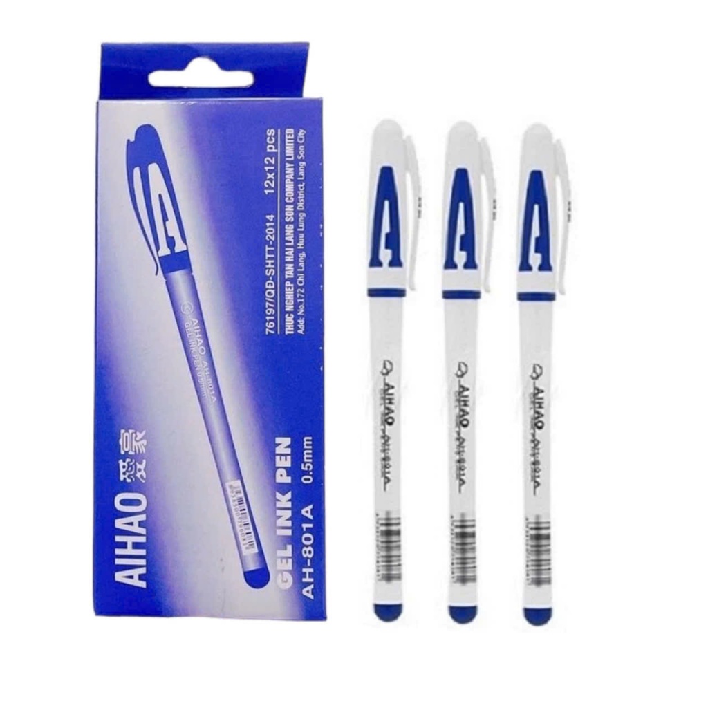 Hộp 12 cây bút Gel chữ A Aihao ngòi nét 0.5mm, bút mực nước học sinh ...