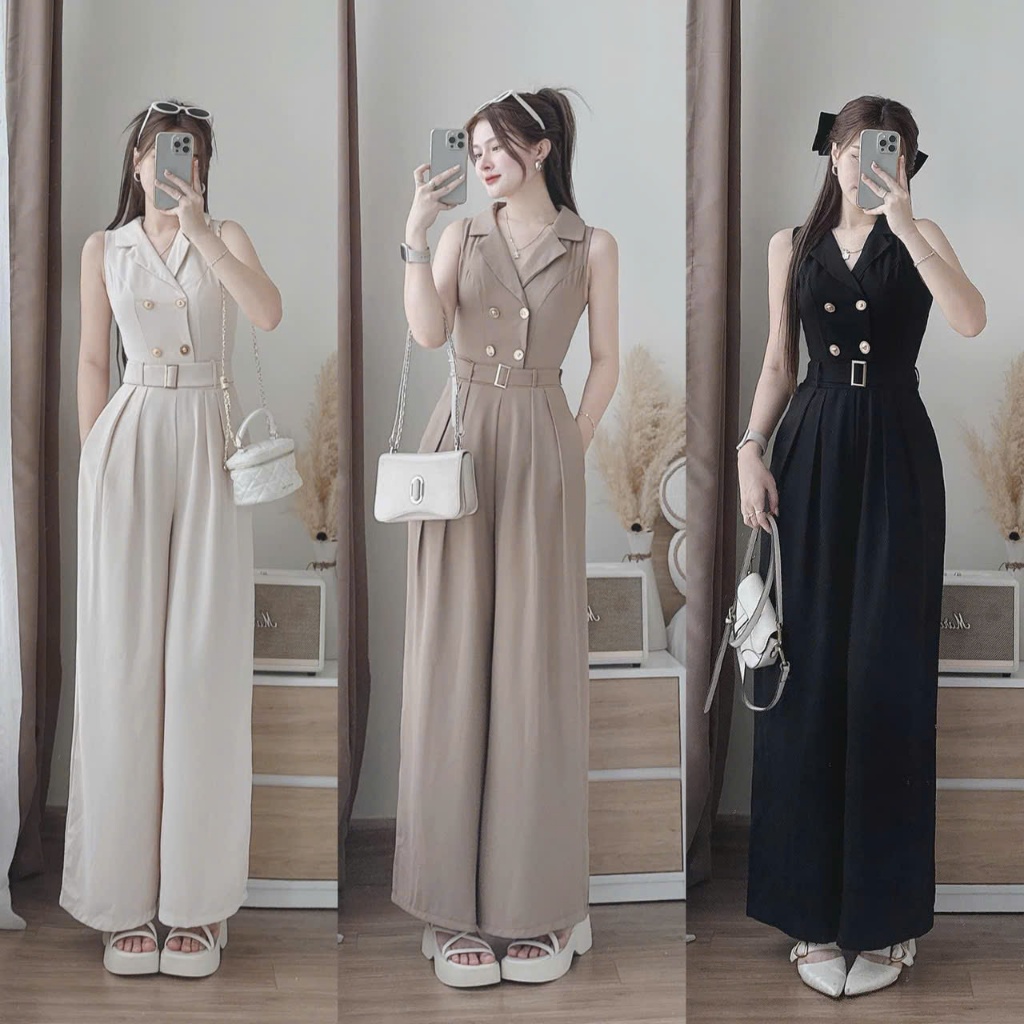 Jum nữ cotton lạnh quần dài ống rộng áo cộc tay đính nút kèm nịt y hình ...