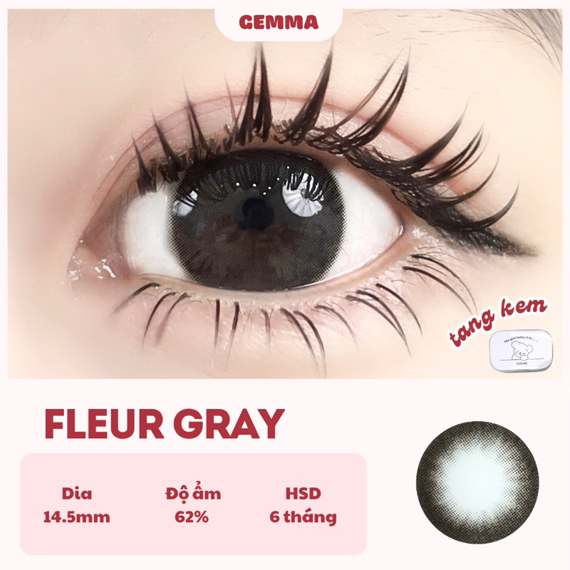 Kính áp tròng Hàn Quốc Gemma màu xám đen Fleur Gray 14.5mm (Full 0-6 độ ...