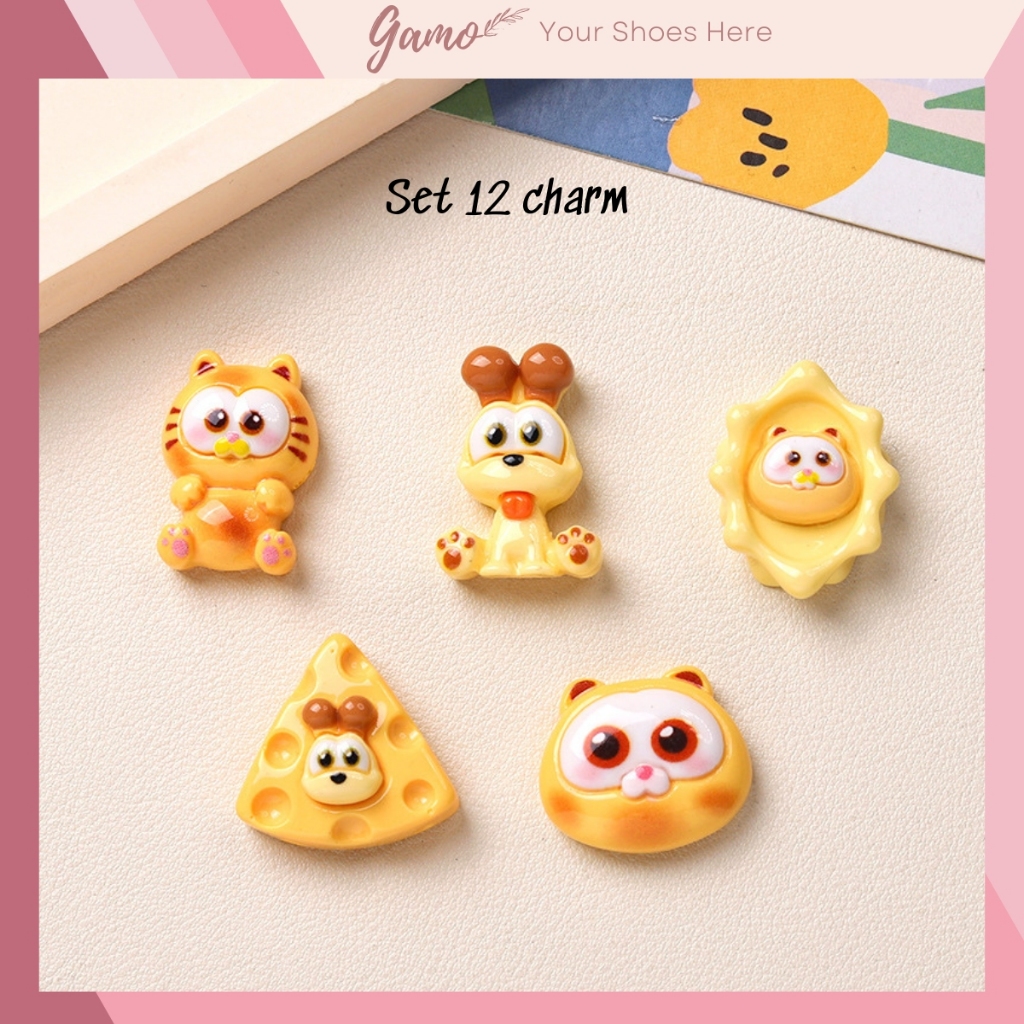Set 10 Sticker, Charm 3D chủ đề Mèo béo Garfield Gamo gắn Dép Cross ...
