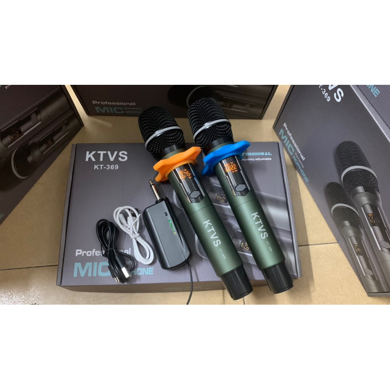 Micro đa năng KT 369 loại 2 tay mic , thân kim loại, tay mic dùng pin sạc, có chỉnh âm lương ...