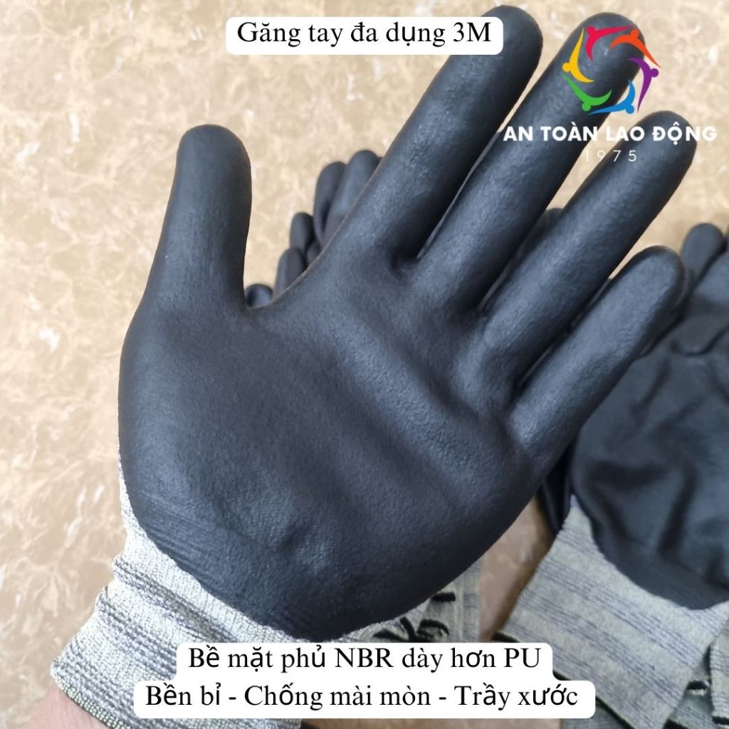 5 Đôi Găng tay đa dụng 3M phủ NBR cấp độ 1 an toàn làm việc, lao động, thao tác chuẩn xác - loại ...