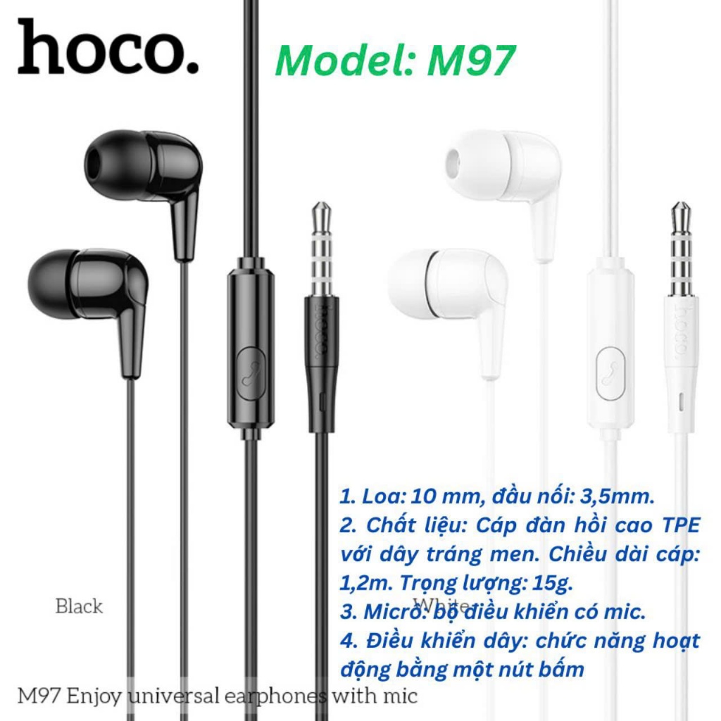 Tai Nghe Nhét Tai hoco M97 JACK 3.5mm Có Dây Dài 1.2m, Hỗ Trợ MICRO Đàm ...