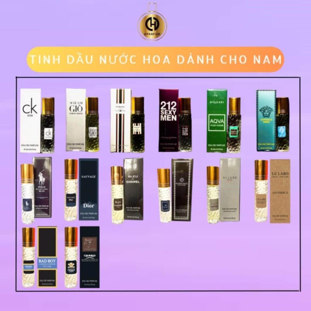 Tinh dầu nước hoa Nam mini Hparfum chai 12ml Dạng lăn [ Bảo vệ cho da ...