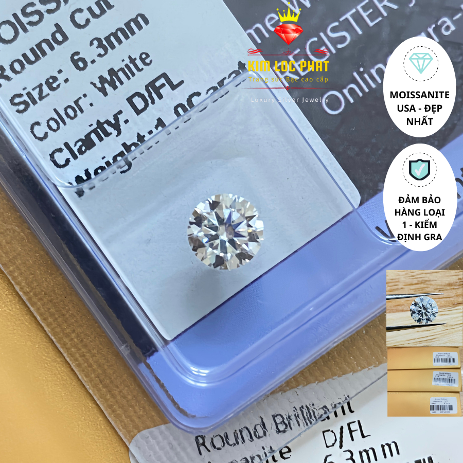 Moissanite loại 1 D/FL 4-7li5, Kim cương nhân tạo moissanite 58 giác, Đá moissannite Mỹ màu ...