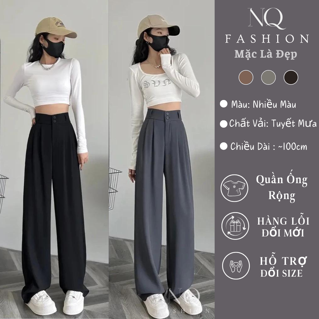Quần Ống Rộng Cạp Cao Gen Bụng,Quần Ống Suông 2 Khuy Hách Dáng Che Khuyết Điểm Hàng Loại Đẹp Dày ...