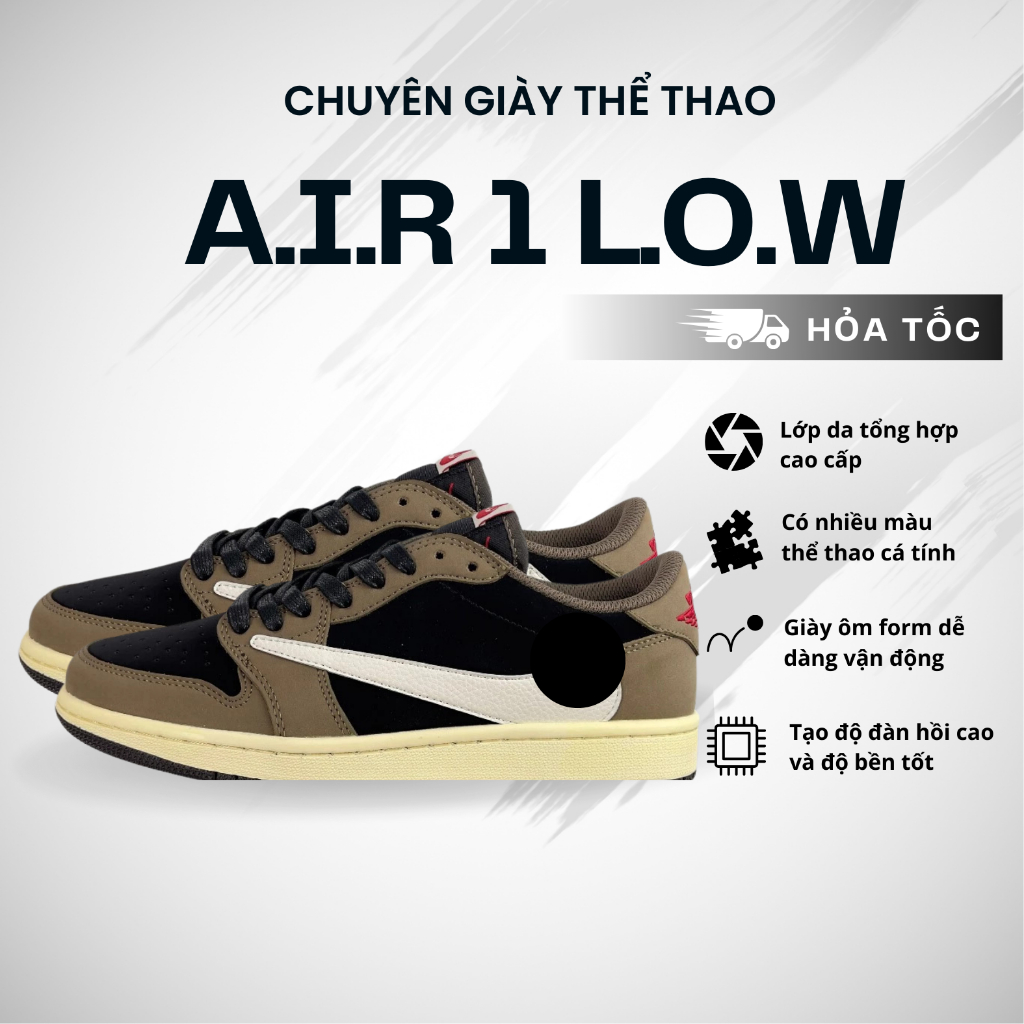 Giày thể thao 1 LOW TRAVIS SCOTT nâu đen chất da mềm đế cao su bằng ...