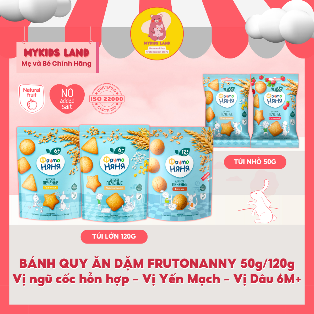Bánh Quy Ăn Dặm FRUTONANNY - FRUTO Nga - Túi 50g / 120g - Vị Ngũ Cốc Hỗn Hợp - Yến Mạch - Cho Bé ...
