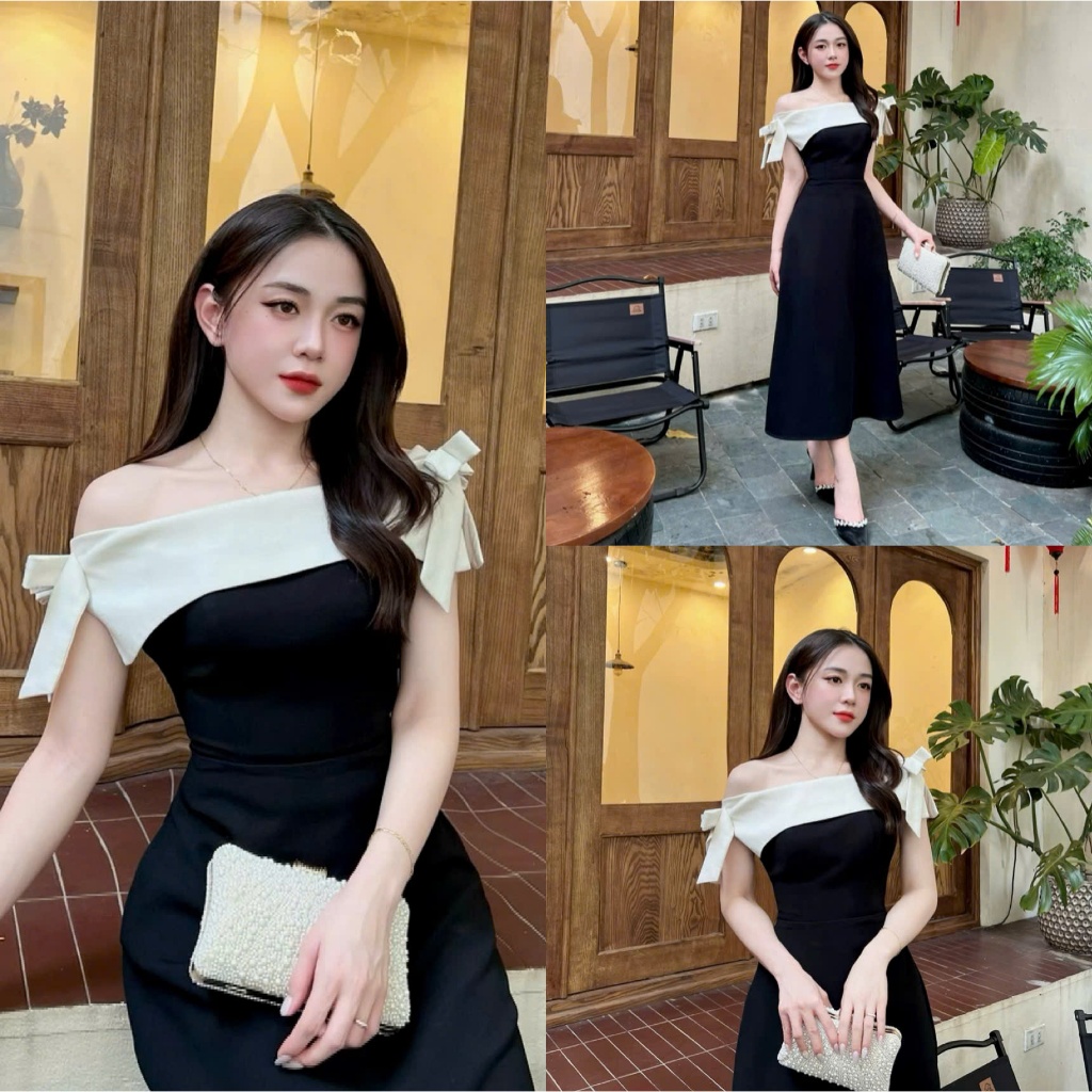 Váy Thiết Kế Evii A100 dành cho nữ có Bigsize Đầm Thiết Kế trễ vai phối ...