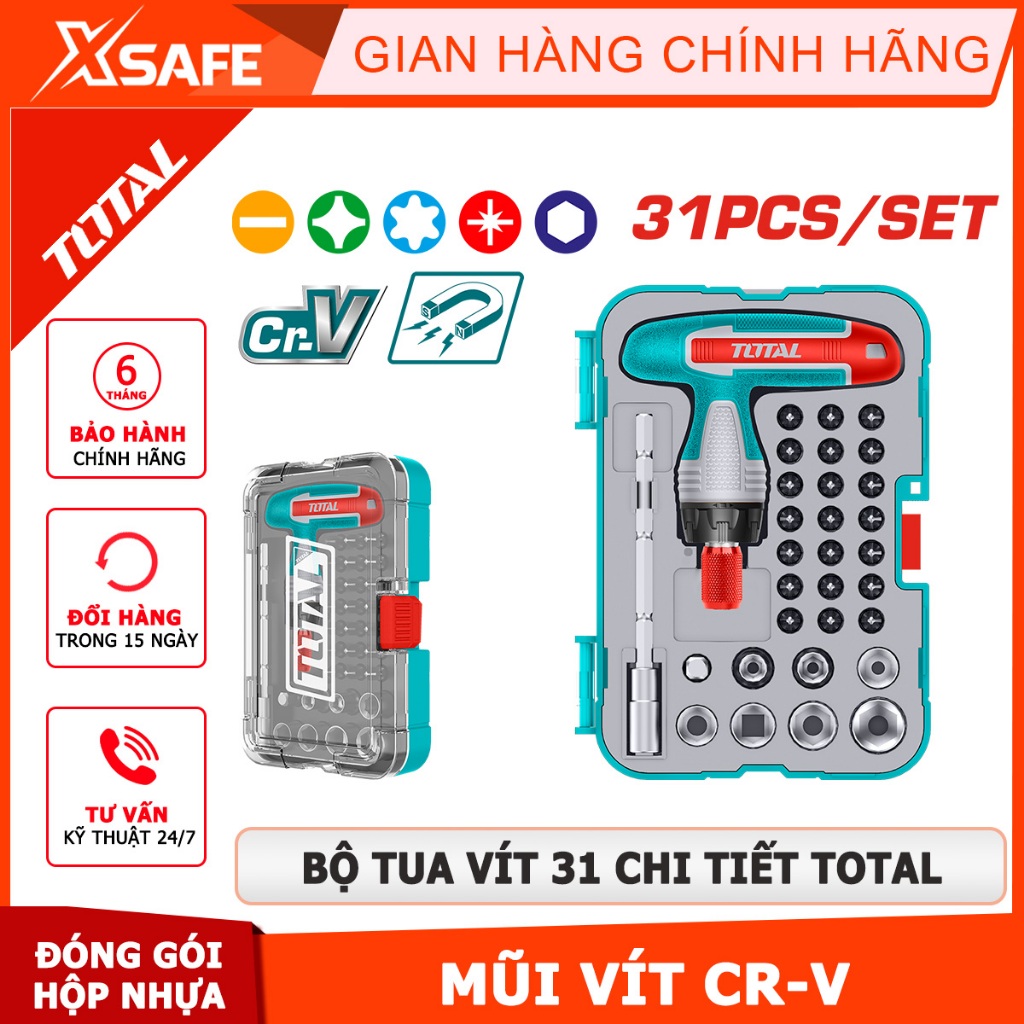 Bộ tua vít 31 chi tiết TOTAL TACSD30316 gồm tay cầm chữ T, đầu nối, mũi vít và đầu tuýp | Shopee ...