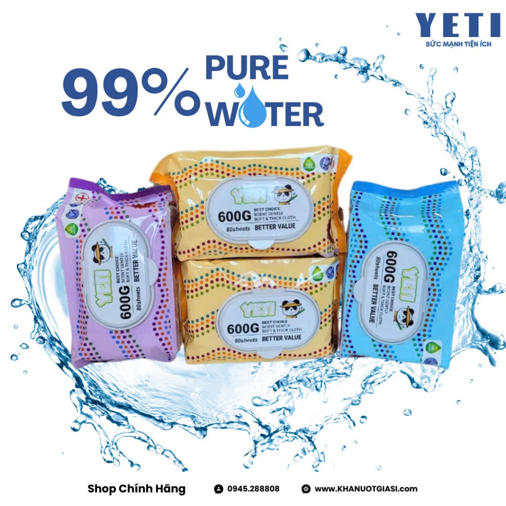 10 gói Khăn ướt YETI 600gam, Mix 3 Màu, Không mùi, Hàng xuất khẩu Thái ...