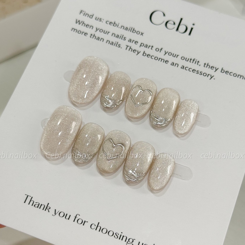 Móng úp thiết kế C962 dáng ngắn tiện lợi thạch nâu mắt mèo ánh trăng vẽ ...