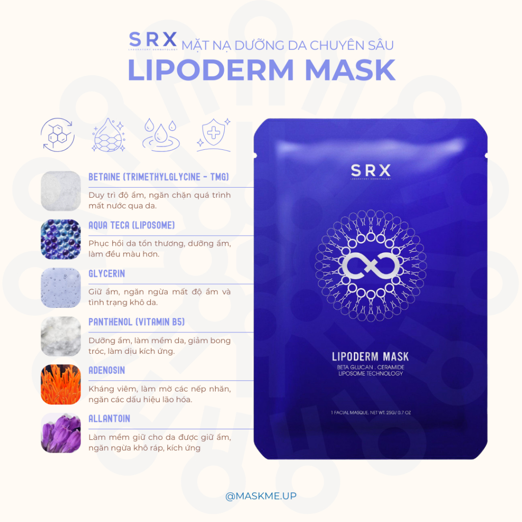 Mặt nạ phục hồi da SRX giúp dưỡng ẩm, làm đều màu da dịu da, chống lão hóa LIPODERM MASK 20g ...