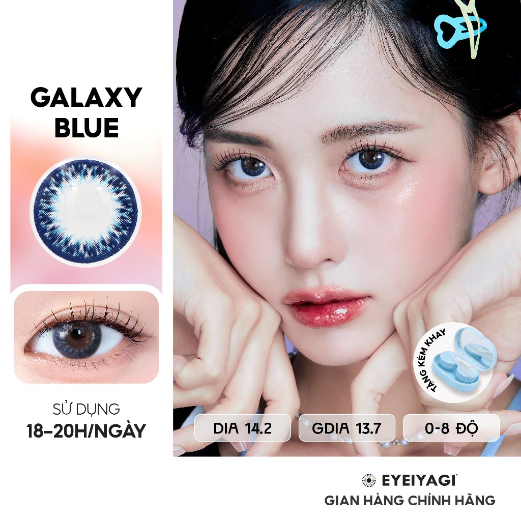 Kính áp tròng EYEIYAGI lens xanh dương Galaxy Blue cận 3 tháng độ cận 0 ...