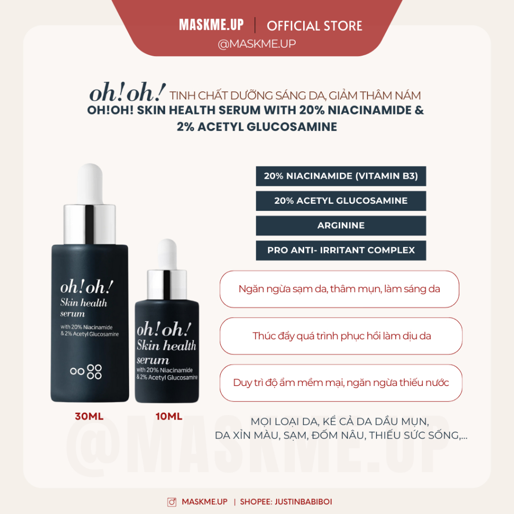 Serum oh!oh! 20% Niacinamide làm sáng da, mờ thâm, thu nhỏ lỗ chân lông ohoh 10ml, 30ml | Shopee ...
