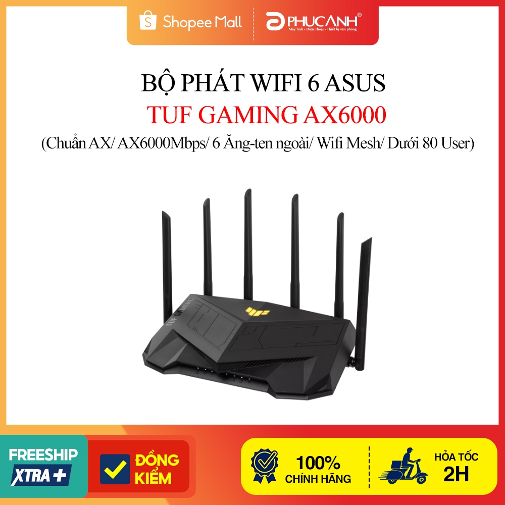 Bộ phát wifi 6 Asus TUF Gaming AX6000 (Chuẩn AX/ AX6000Mbps/ 6 Ăng-ten ...