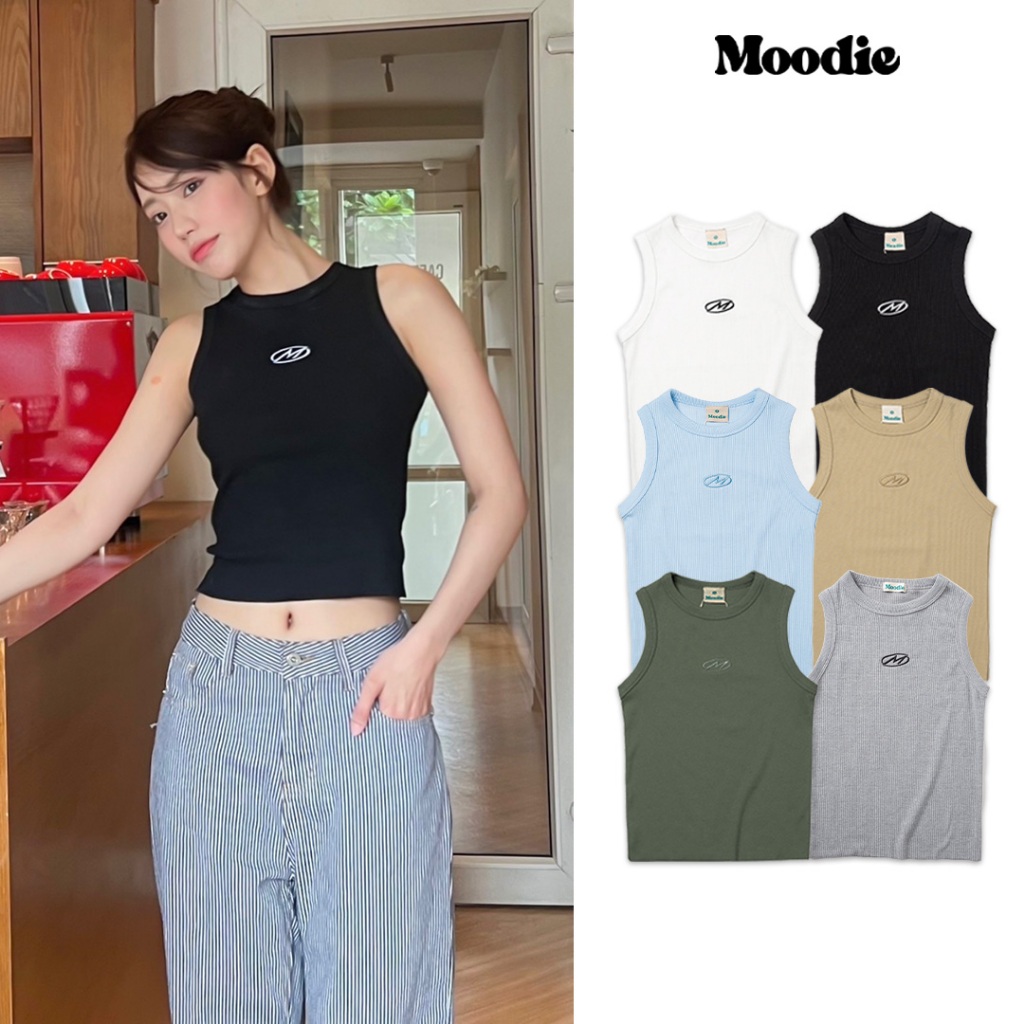 Áo tank top thêu M chất thun gân co dãn | MOODIE BRAND | Shopee Việt Nam