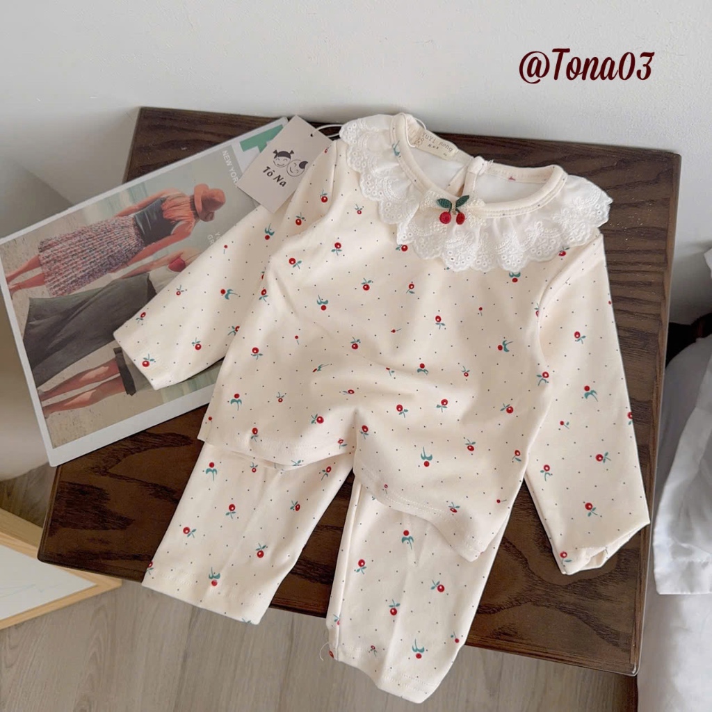 Bộ Quần Áo Dài Tay Vải Nỉ Nhung Họa Tiết Hoa Nhỏ Cổ Ren Set Đồ Thu Đông Cho Bé 5-15kg TN03 C106 ...