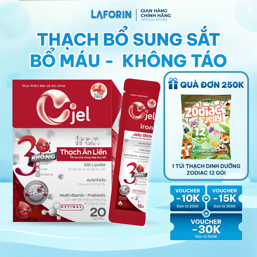 Thạch bổ máu Cjel Iron bổ sung sắt không tanh không táo hộp 20 gói x ...