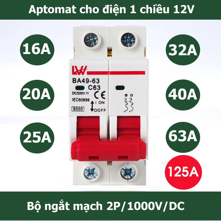 Aptomat (át tô mát dc 100v ) MCB DC 1000V 2p Át DC 1000V 2P Bộ ngắt mạch một chiều Năng Lượng ...
