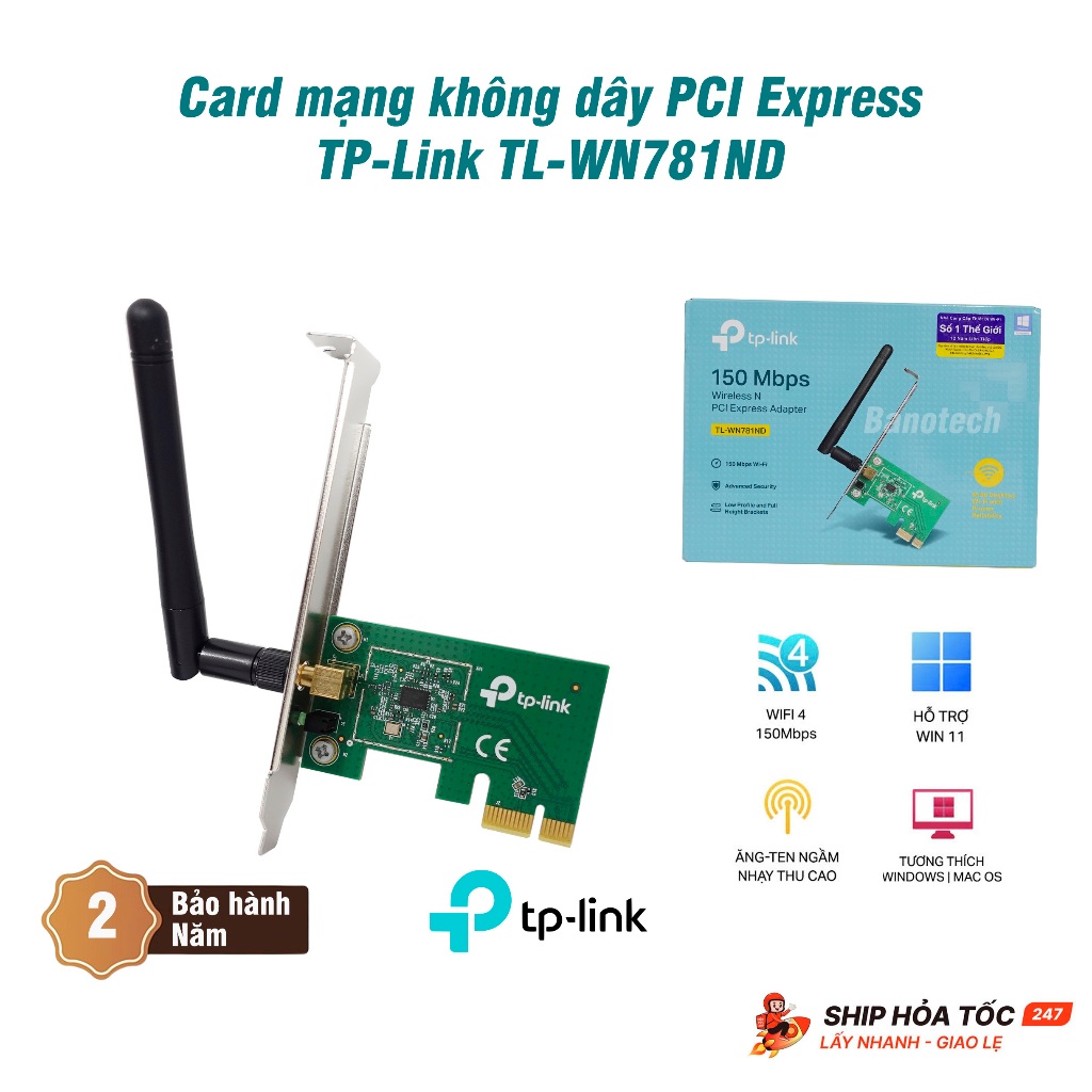 Bộ Chuyển Đổi Card Mạng Wifi TP-Link TL-WN781ND PCI Express Chuẩn N ...