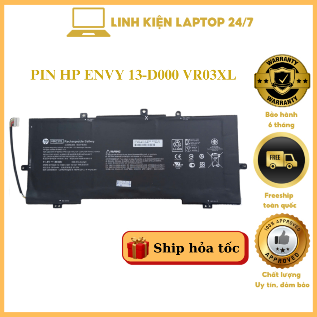 PIN HP ENVY 13-D000 VR03XL (ZIN) => HP Envy 13-D000, VR03XL BẢO HÀNH 6 ...