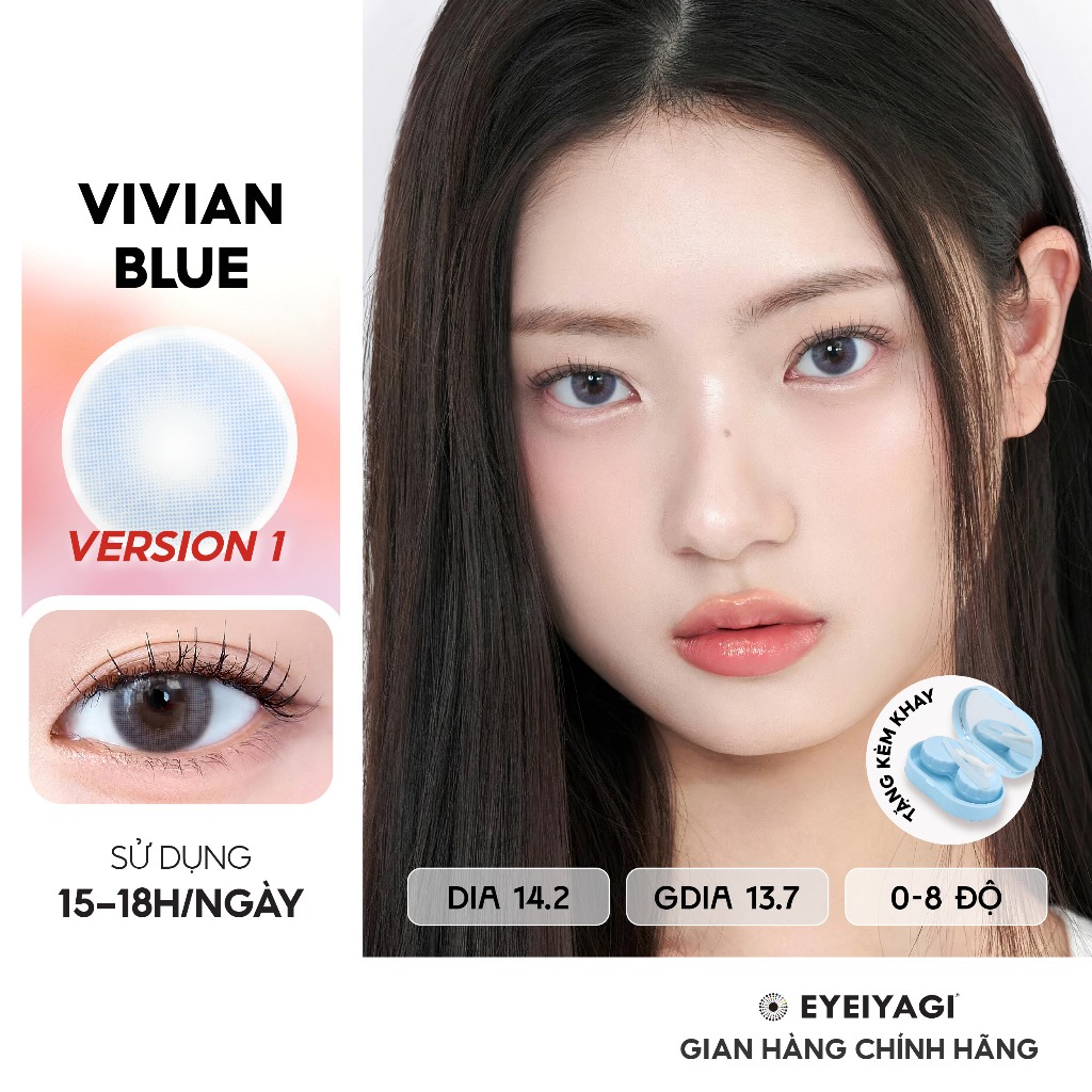 Kính áp tròng EYEIYAGI lens xanh pastel Vivian Blue cận 3 tháng độ cận ...