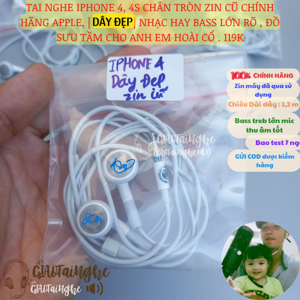 Tai nghe AI PHÔN 4, 4S zin cũ chính hãng TÁO [ dây mới đẹp ] Nhạc Hay ...
