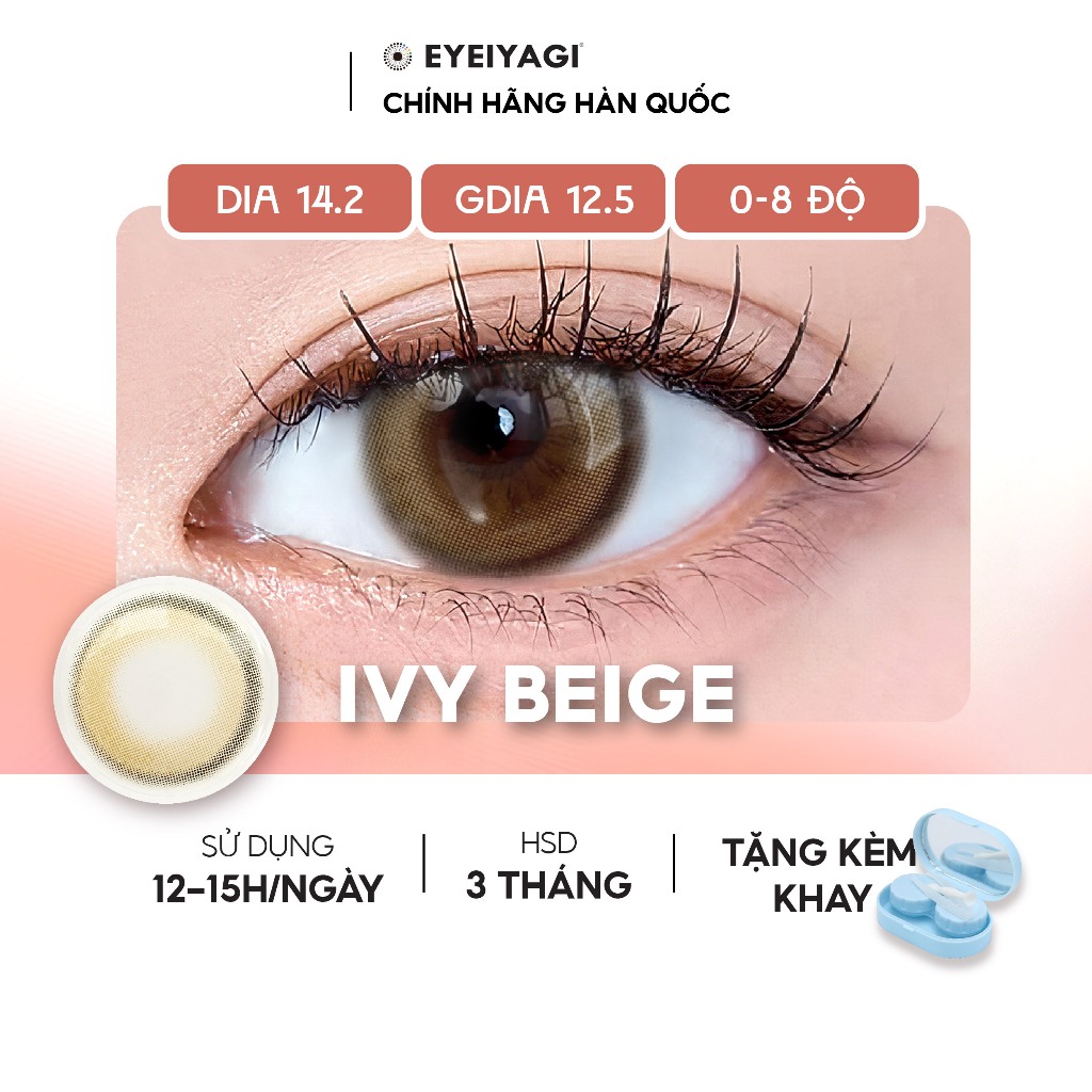 Kính áp tròng EYEIYAGI lens be Ivy Beige cận 3 tháng độ cận 0-8 DIA 14 ...