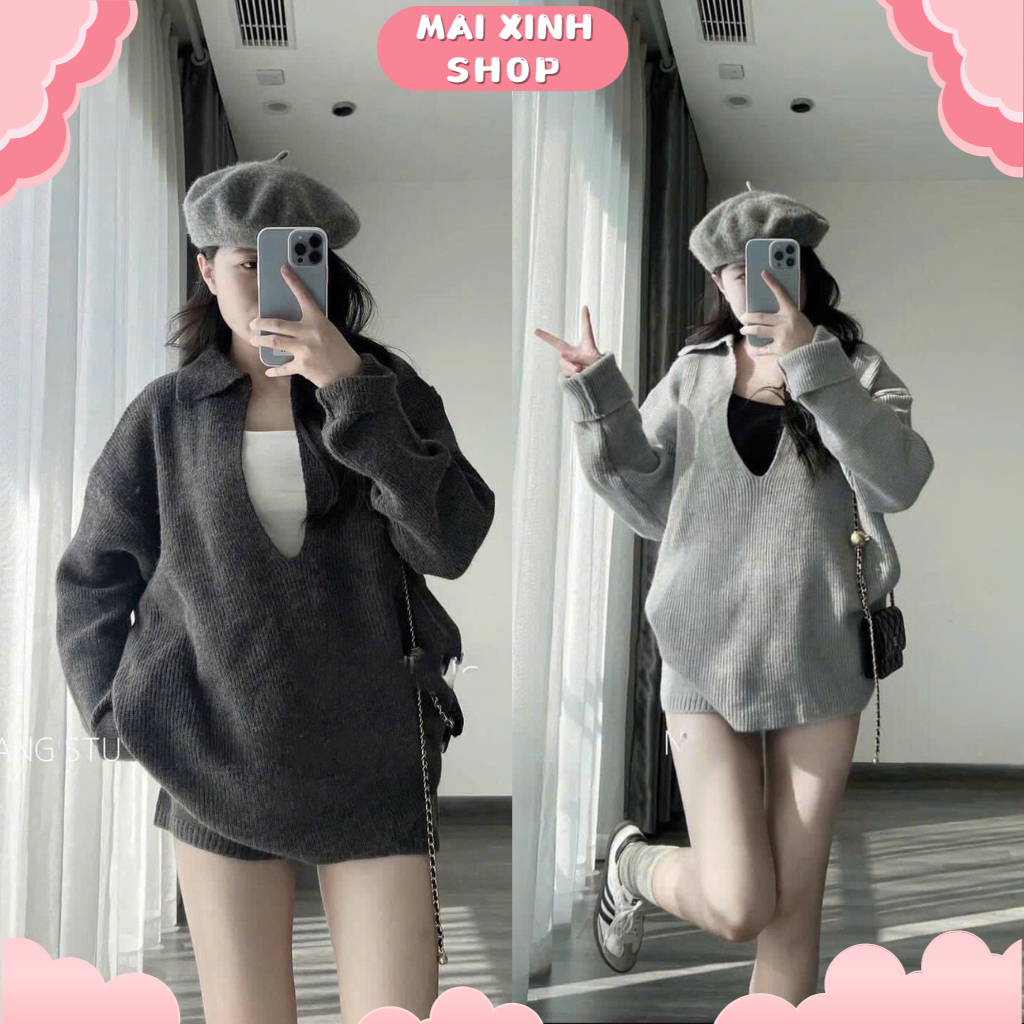 Set đồ thu đông quần đùi áo cổ chữ V Chất vải bozip phong cách trẻ ...
