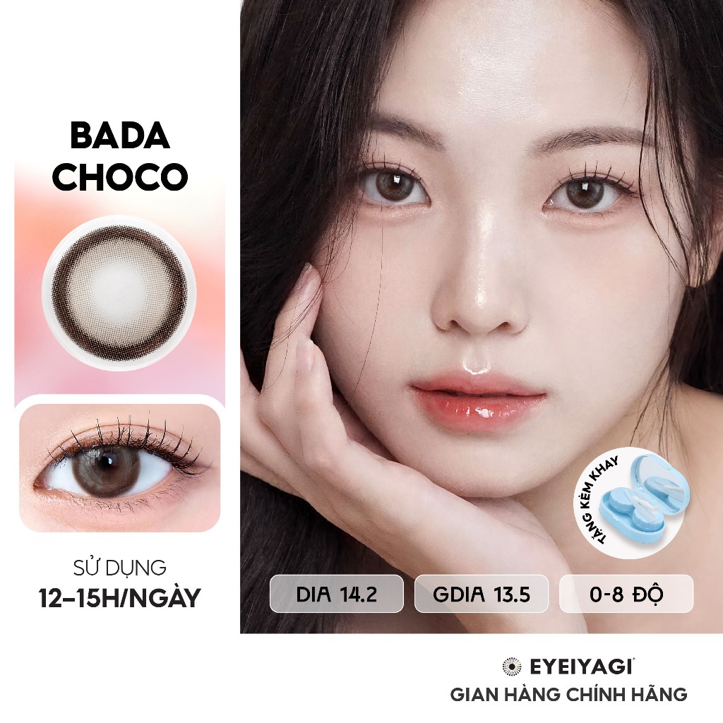 Kính áp tròng EYEIYAGI lens nâu gỗ Bada Choco cận 3 tháng độ cận 0-8 ...