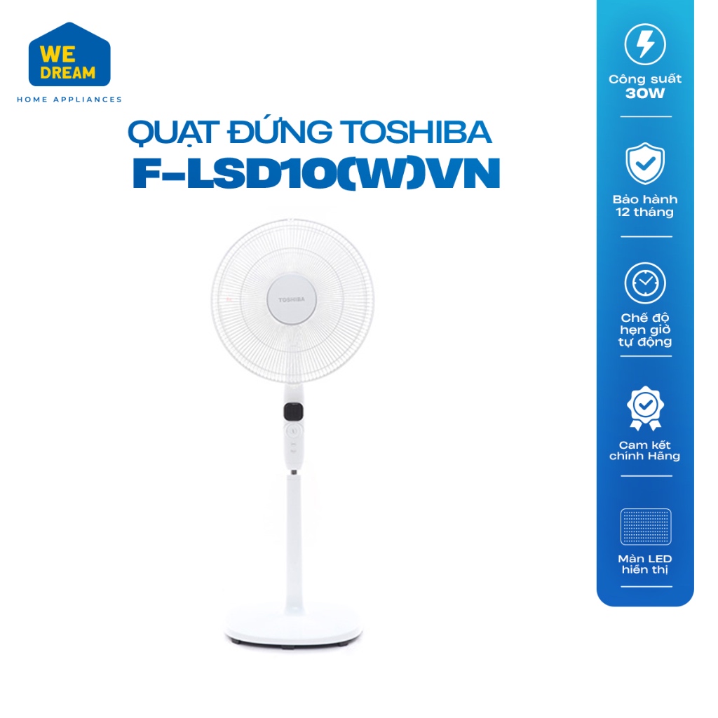 Quạt Đứng TOSHIBA F-LSD10(W)VN | Công Suất 30W | Chế Độ Hẹn Giờ Tự Động | Màn Hình LED Hiển Thị ...
