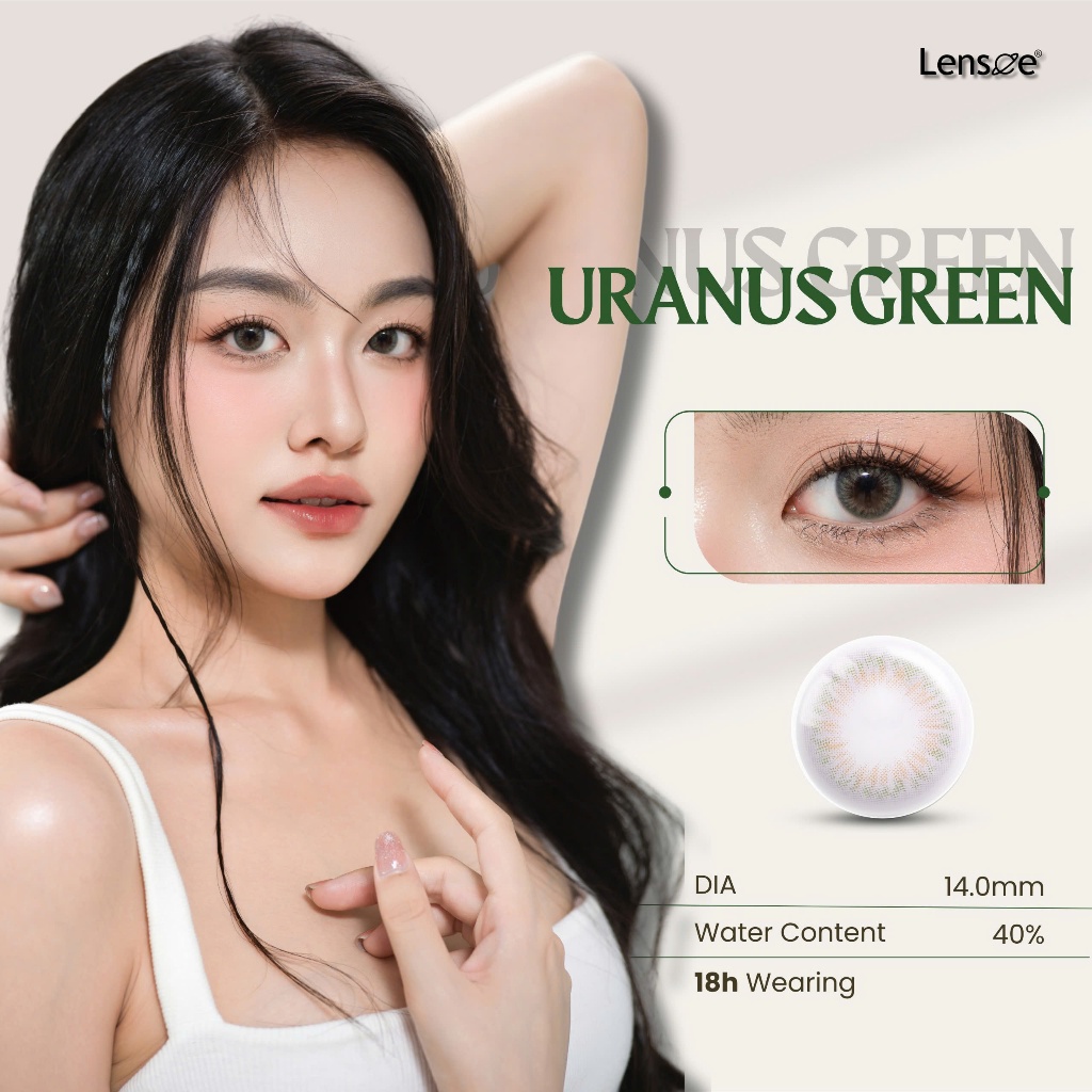 Kính áp tròng thời trang chính hãng LENSEE Uranus Green xanh lá độc đáo Dia 14.0 mm | Shopee ...
