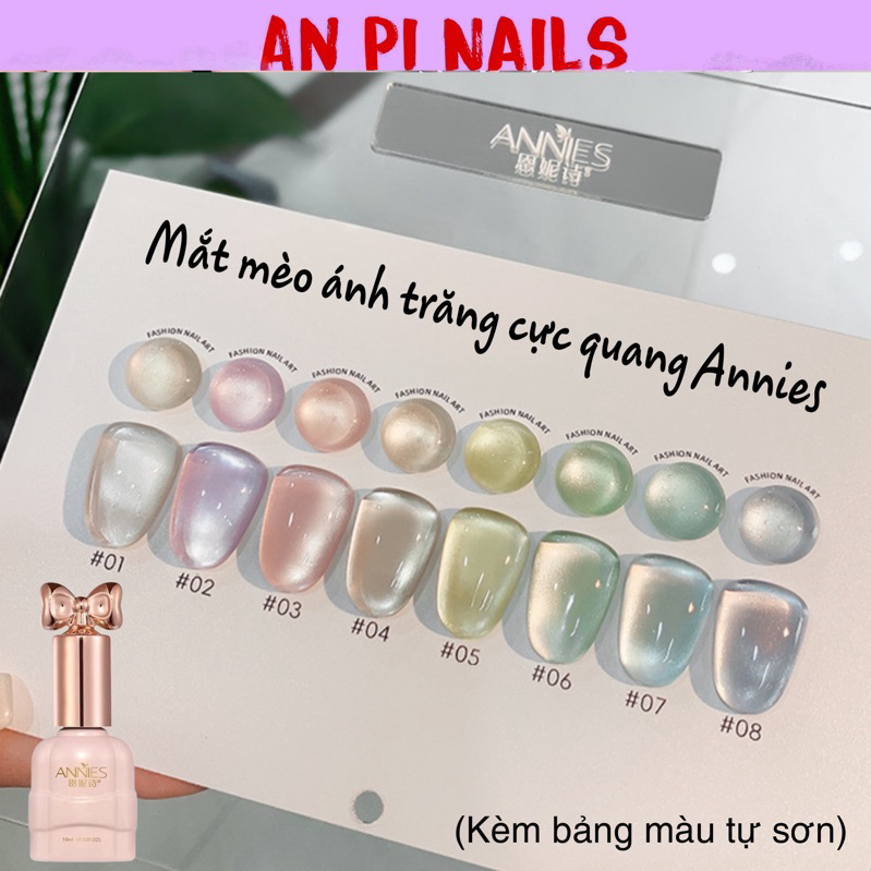 Set mắt mèo ánh trăng cực quang Annies 8 màu tặng kèm nam châm và bảng ...