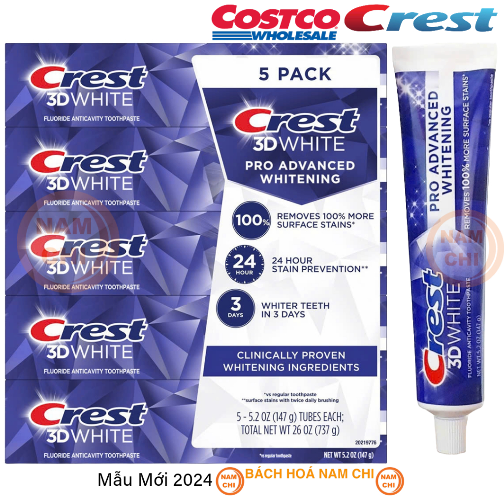 [LỐC 5 TUÝP] Kem Đánh Răng Crest 3D White PRO ADVANCED WHITENING 147G - Hàng Mỹ - MẪU MỚI 2024 ...