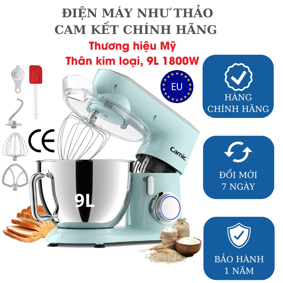 (Hàng xuất Đức) Máy nhào bột CAMIC 1800W 9L - Thân hợp kim nhôm không ...