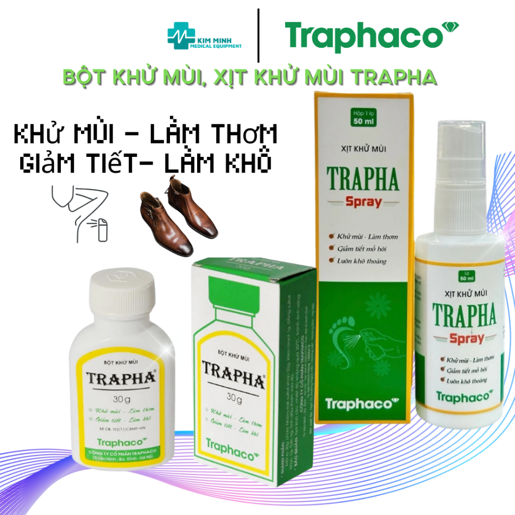 Bột khử mùi, xịt khử mùi Trapha giảm tiết mồ hôi ở chân và nách ...