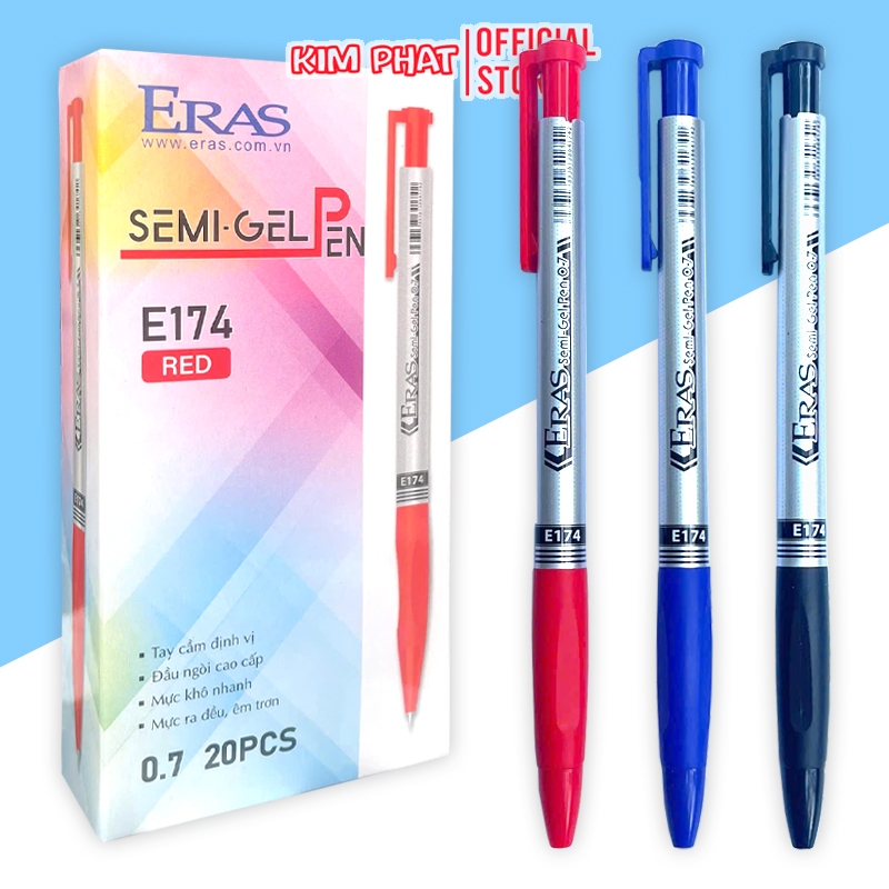 Combo 05 Cái Bút Bi Bấm - Semi Gel - Ngòi 0.7mm Eras E174 - Tay Cầm ...