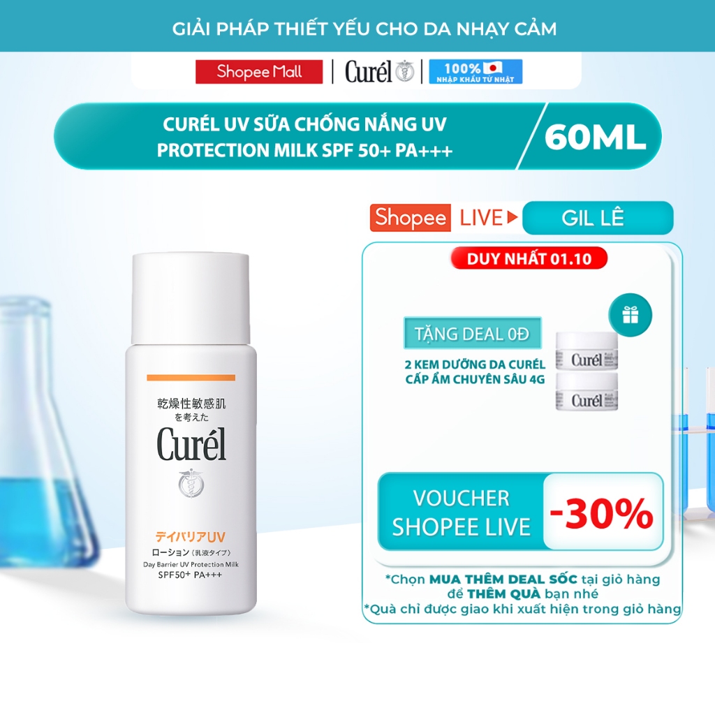 [20H 1.10 LIVESTREAM GIL LÊ] Sữa chống nắng Curel UV Protection Milk SPF 50+ PA+++ 60ml | Shopee ...