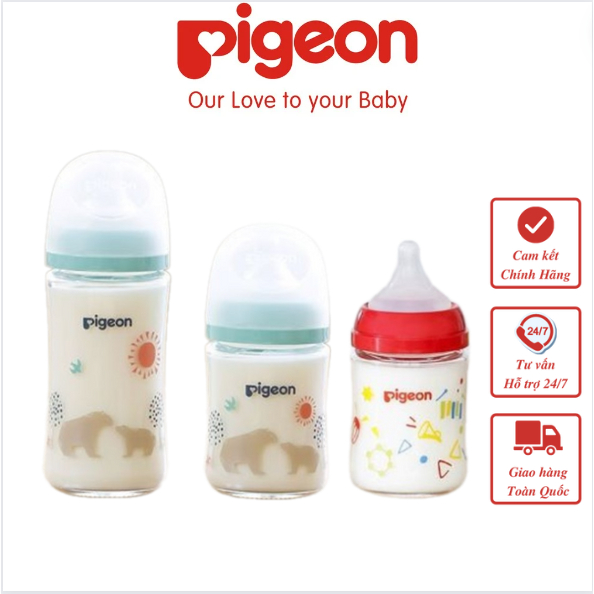 Bình sữa Thủy Tinh Pigeon Nội Địa Nhật thế hệ 3 mới đủ size 160ml / 240ml | Shopee Việt Nam