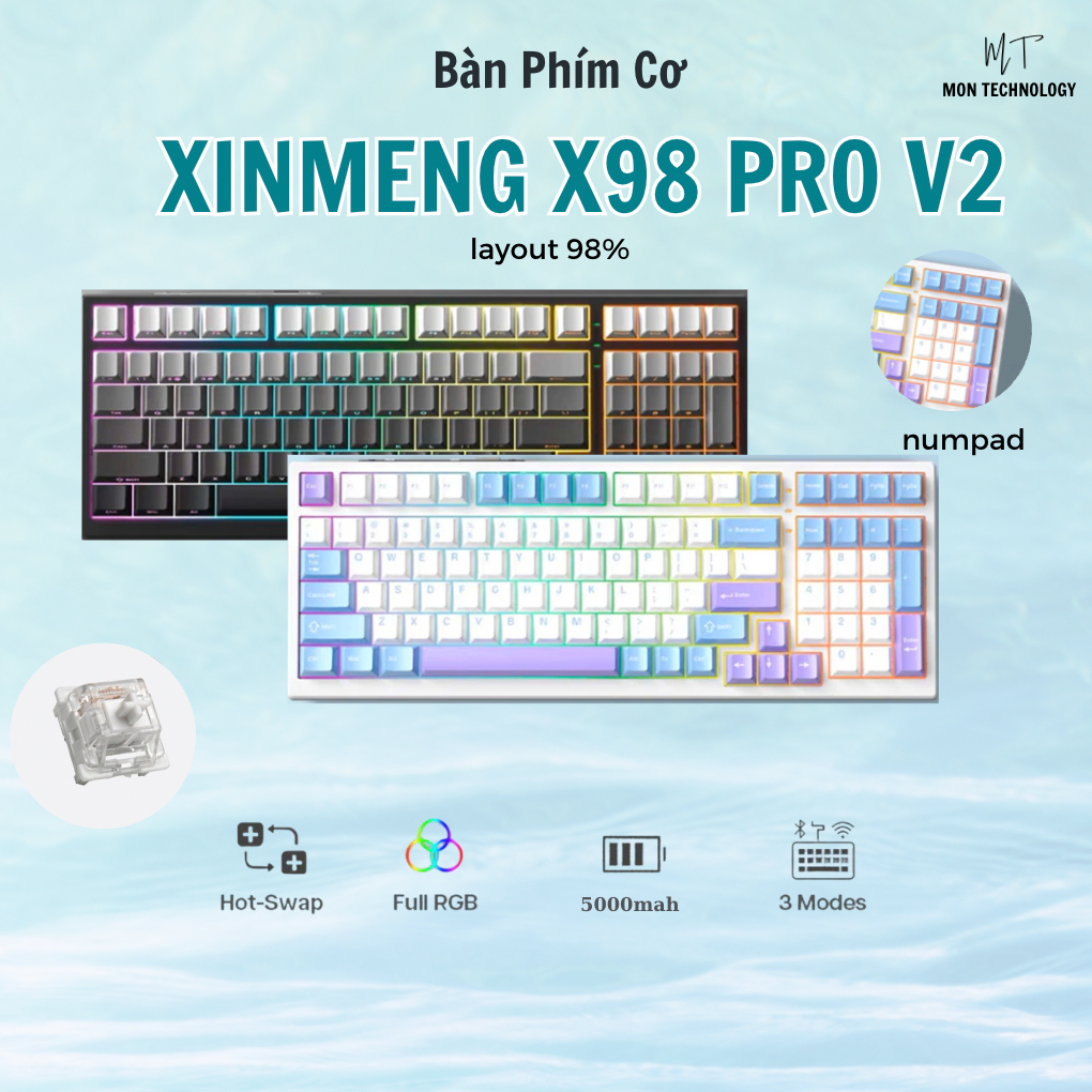[Sẵn Hàng] Bàn phím cơ Xinmeng X98 Pro V2 3Mode/RGB/Hotswap 5 Pin/Led ...