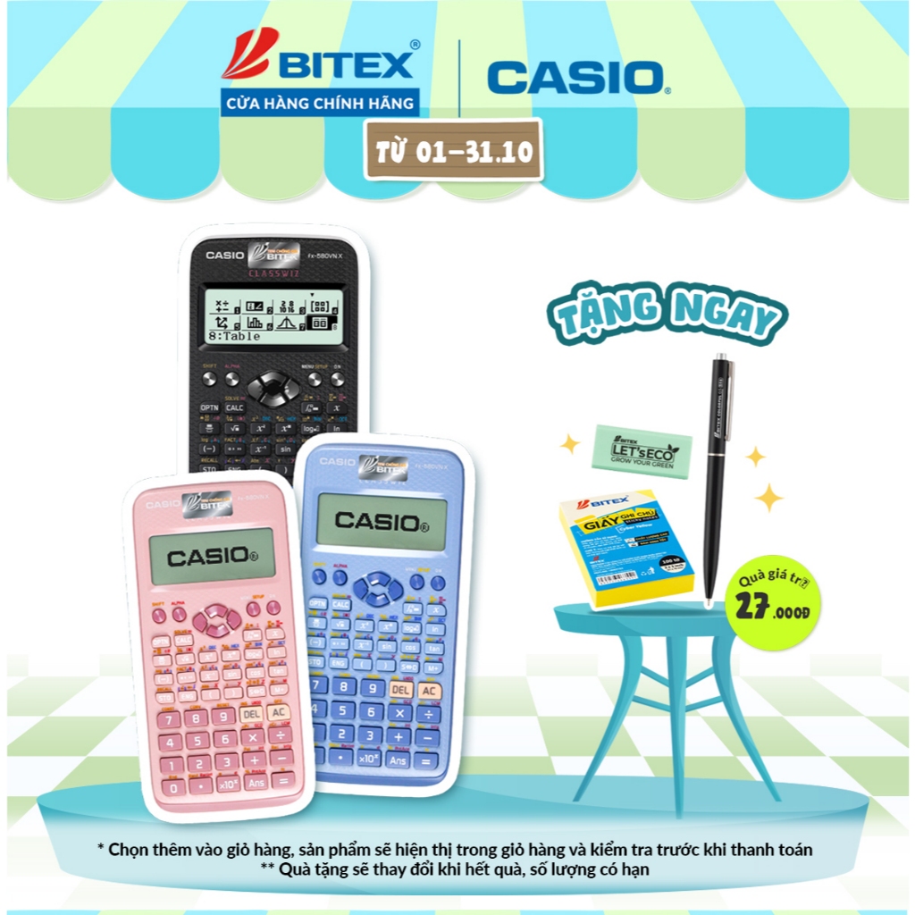 Máy tính Casio Fx-580VNX màu đen/ xanh/ hồng dành cho học sinh, sinh ...