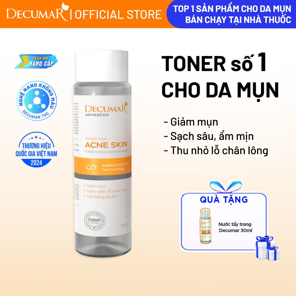 Toner cho da mụn Decumar Nano THC Công nghệ Aminovestor thẩm thấu nhanh, cân bằng độ PH, 150ml ...