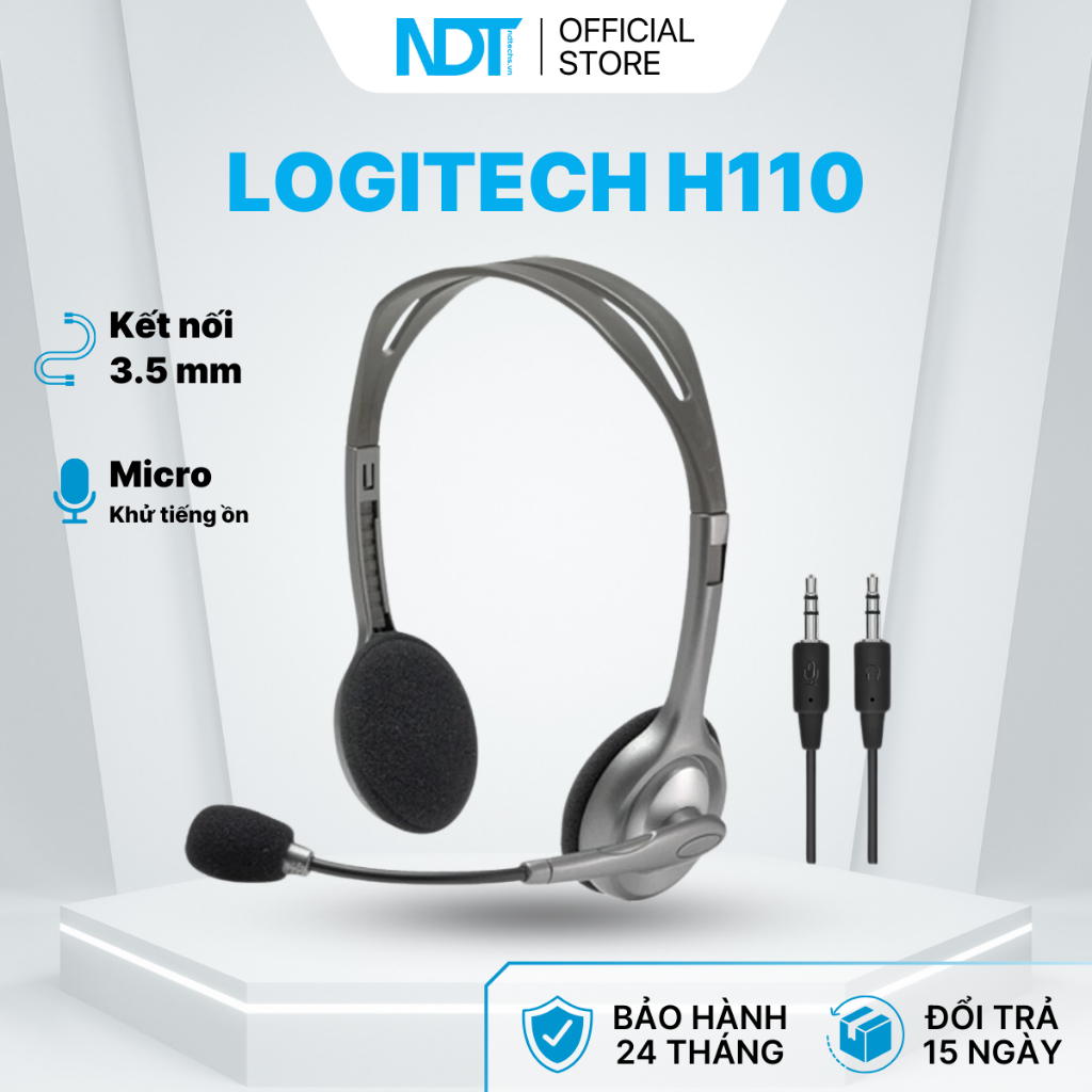 Tai nghe có dây Logitech H110 thiết kế chụp tai có 2 jack 3.5mm và mic khử giảm tiếng ồn ...