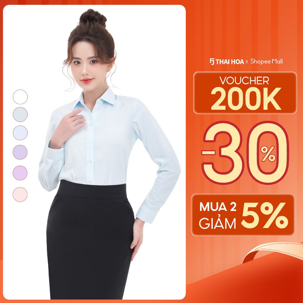 Áo sơ mi nữ R04 chất liệu cotton kẻ tăm dài tay form ôm Thái Hòa ASW0101-R04 | Shopee Việt Nam