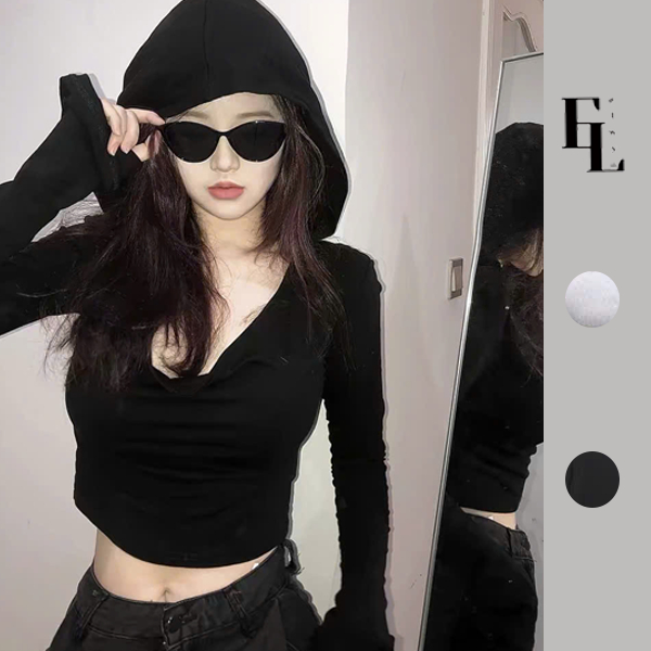 Áo thun nữ croptop có mũ Vgirl popular minimalist chất thun zip ELWYN ...