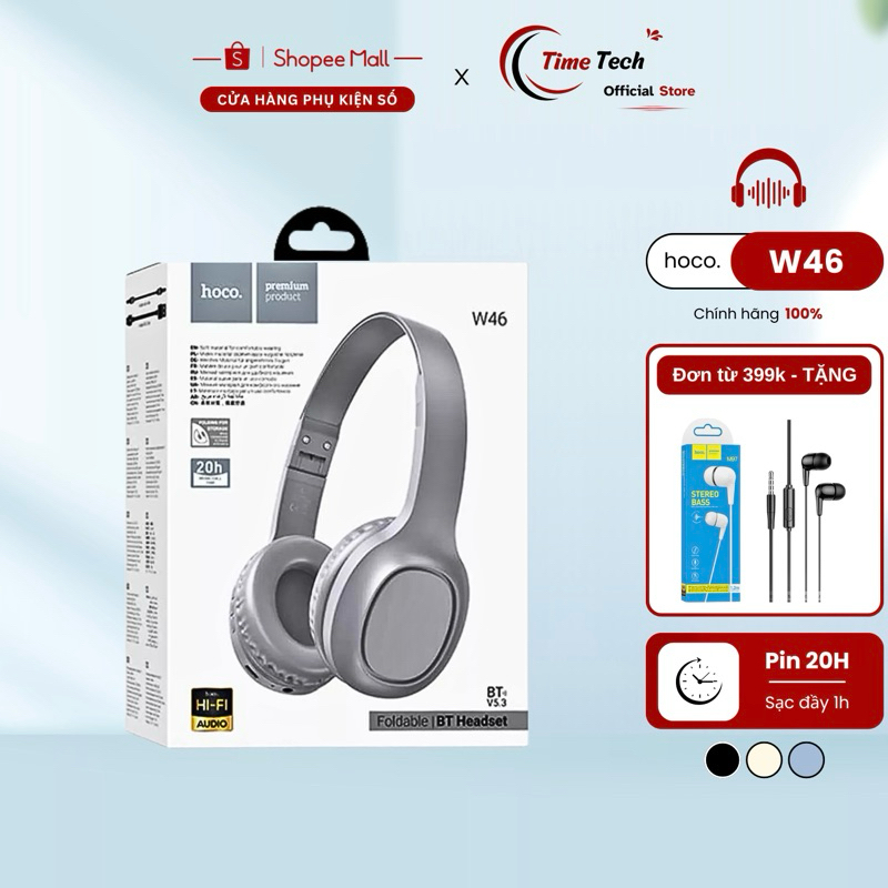Tai nghe bluetooth chụp tai HOCO W46 - V5.3 pin 20H chính hãng, âm thanh chân thực, nghe nhạc ...