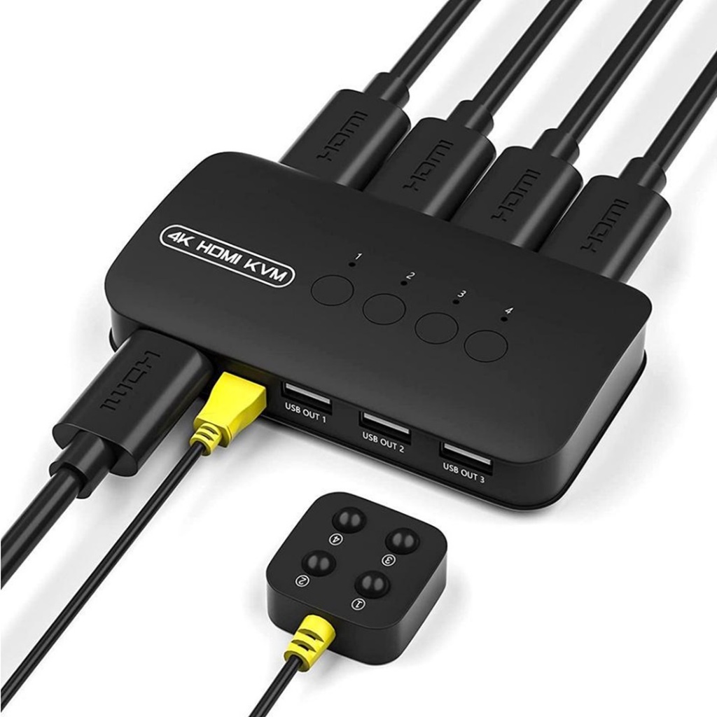 Bộ chia sẻ HDMI KVM 4 cổng kèm sẵn 4 cáp KVM hỗ trợ màn hình độ phân giải tối đa UltraHD 4K ...