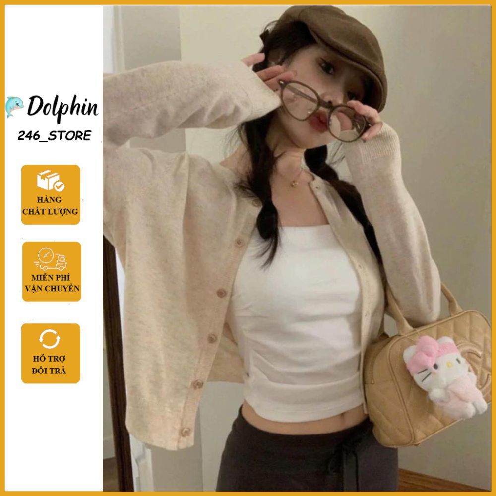 Áo len dệt kim nữ cardigan dài tay khoác ngoài cài khuy len mền mịn thời trang Hàn Quốc basic ...