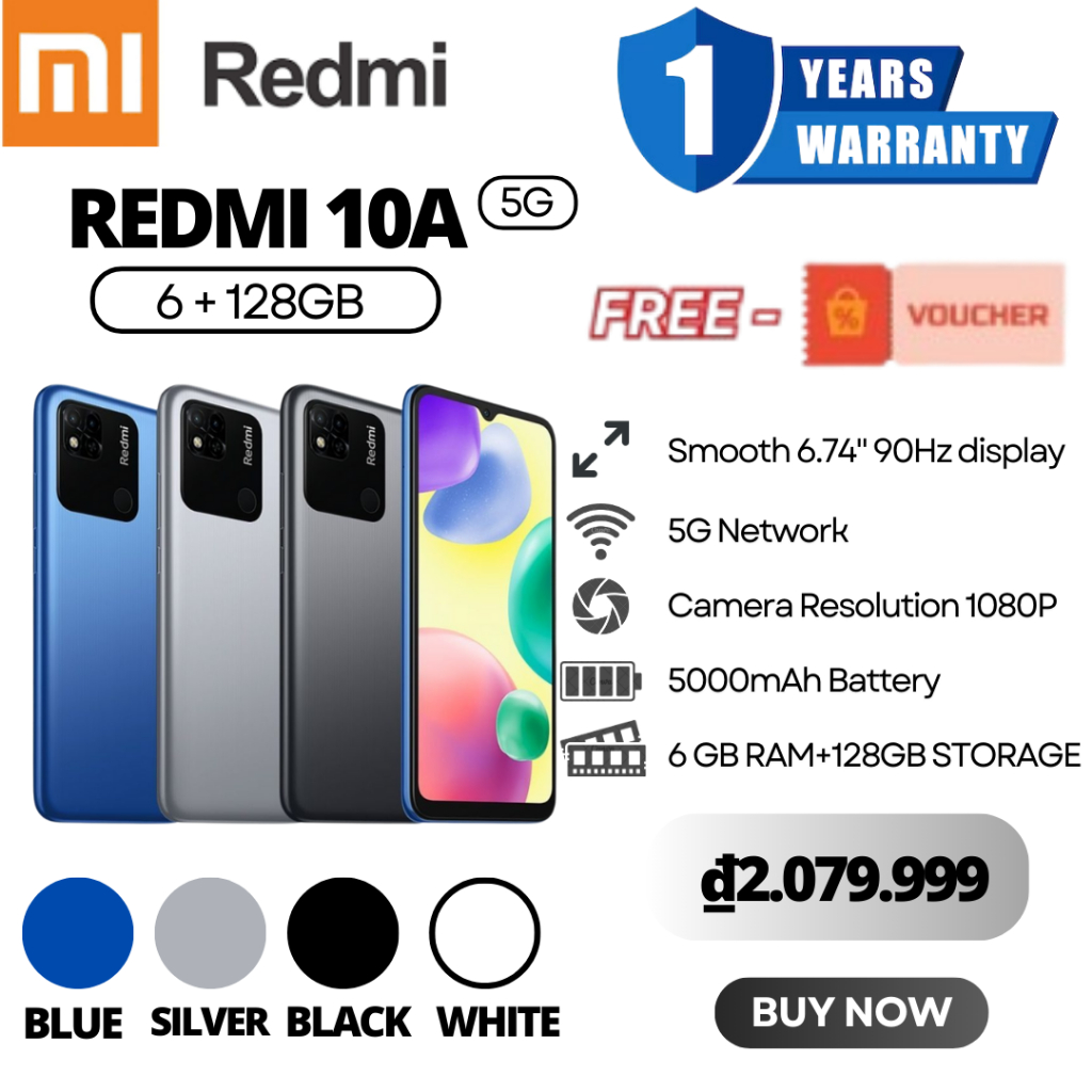 Redmi 10A (6GB+128GB) Điện thoại thông minh/5000mAh/13MP Camera kép ...